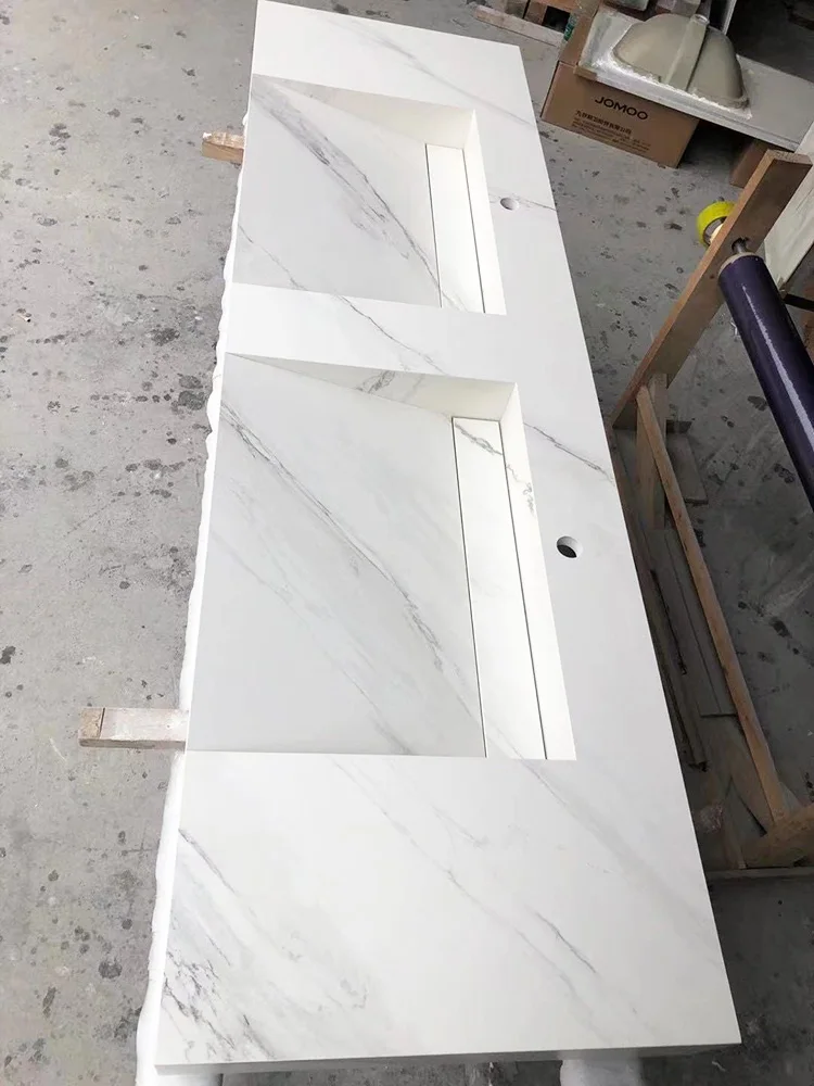 Thick Countertop Vanity - Custom Ceramic Sink for Bathroom