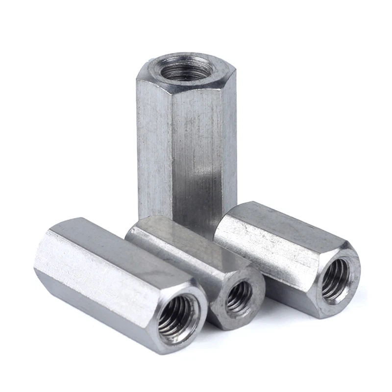Long Hexagon Nut 304 Stainless Steel Hex Coupling Nut Internal Thread ...