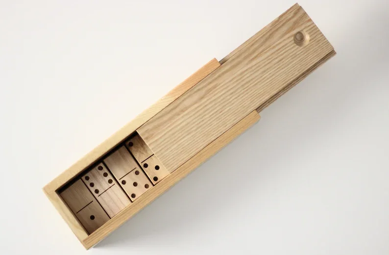 Wooden Dominoes Set With Sliding Lid Storage Box Wood Carry Case For ...