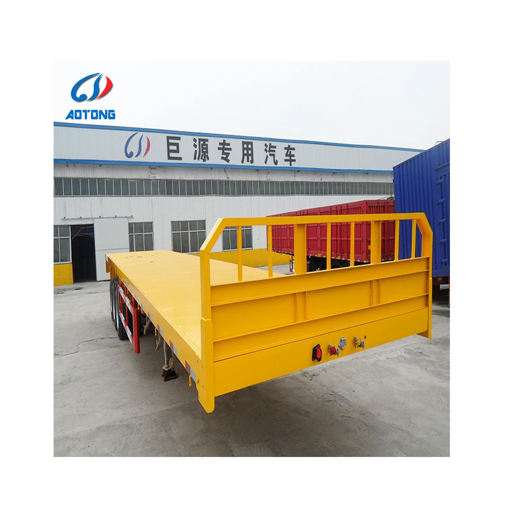 Truck Trailer Construction Flatbed Semi-Trailer 3 Axles 80T Container Flatbed Semi Trailer ...