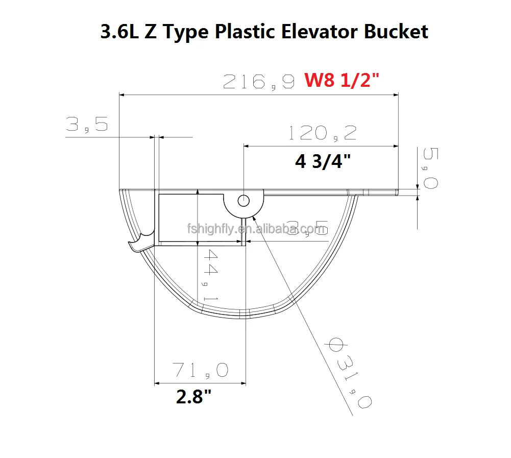 White Z Type 3.6L Plastic PP Conveyor Buckets Elevator Bucket with 50kg ...