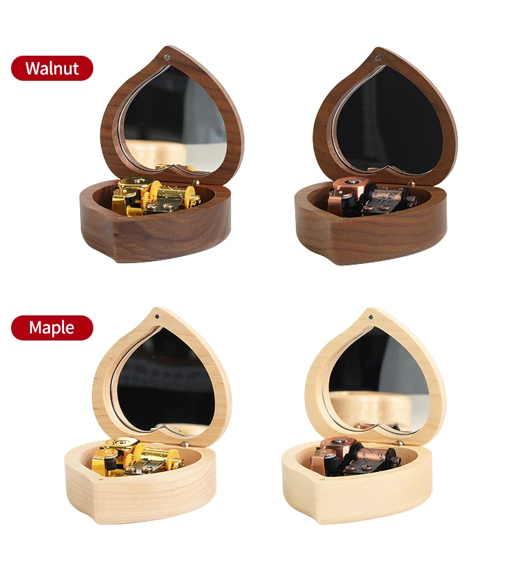 Hot Sale Birthday Gift Mirror Maple Walnut Wood Wind Up Heart Shaped ...