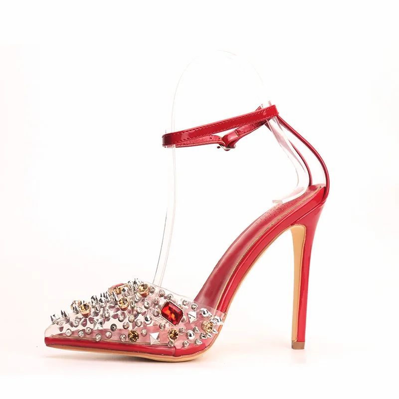 As050mh Rhinestone Clear Pointed Toe Sandals Thin High Heels ...