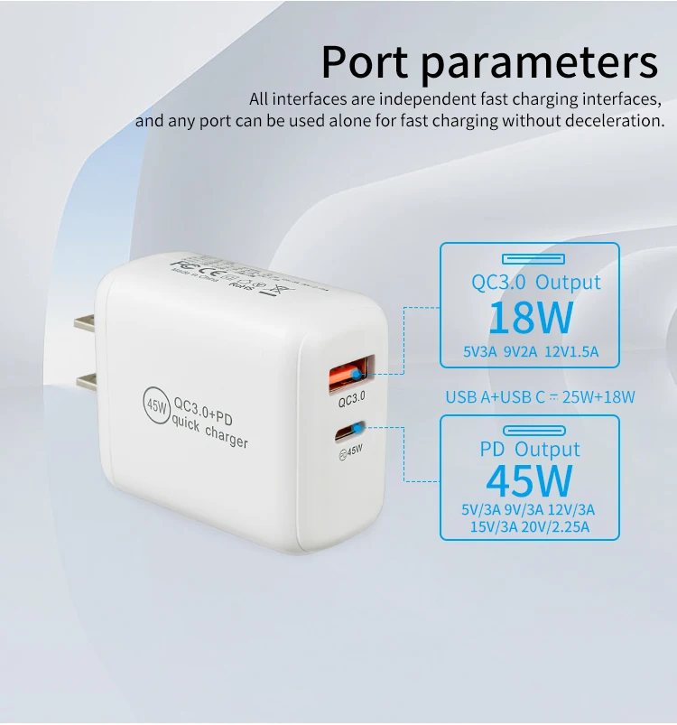 Dual Ports Pd 45w Charger Type C Mobile Phone Super Fast Charging Wall Charger Adapter For ...