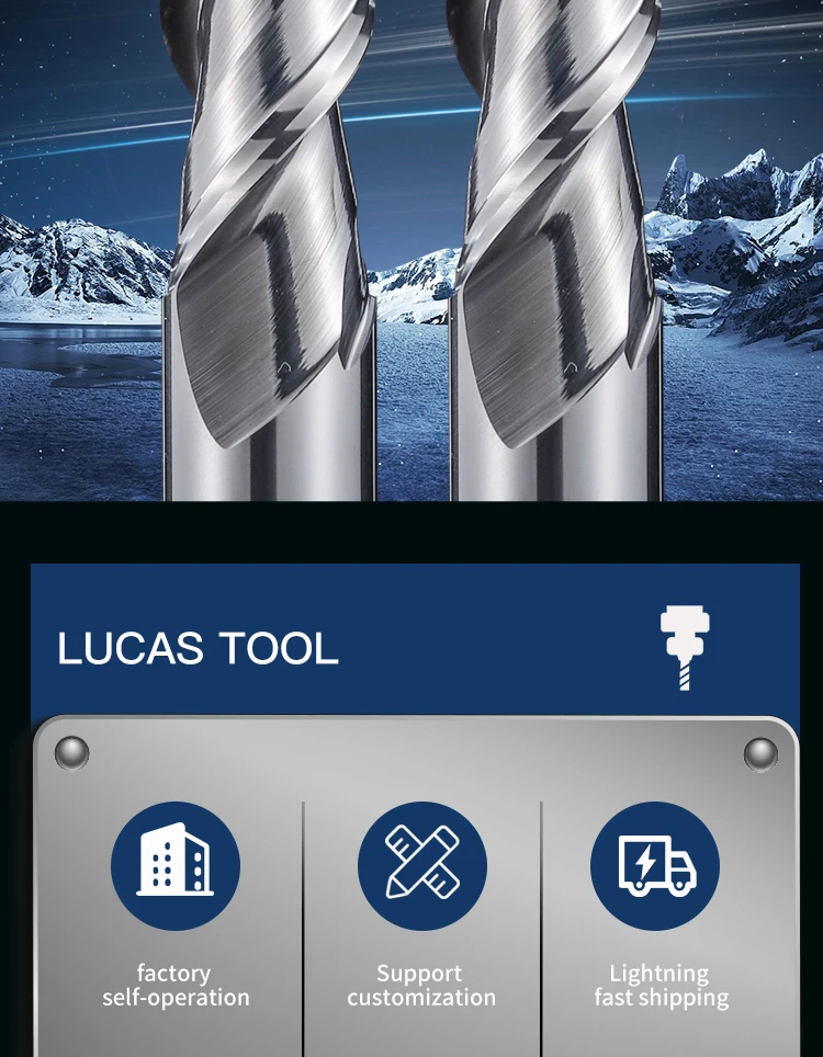 Lucas Tools HRC55 Milling Cutter for Aluminum 2 Flutes Square Carbide ...