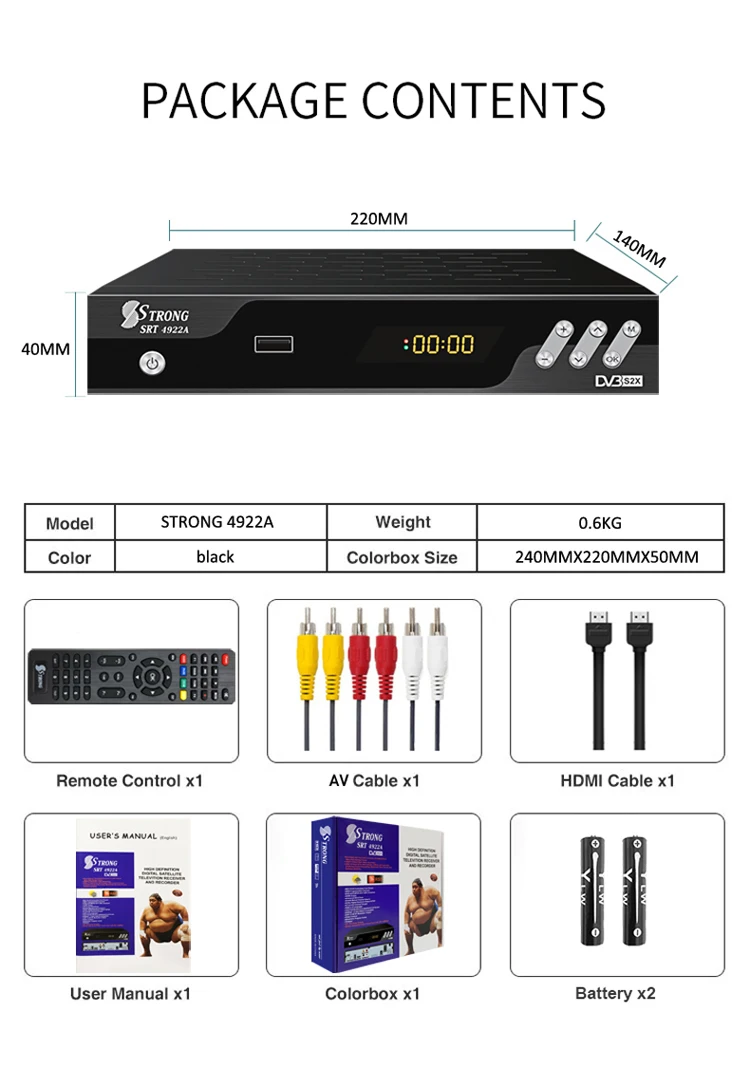Sstrong 4922A Digital Receiver - Multi-Language Satellite Decoder