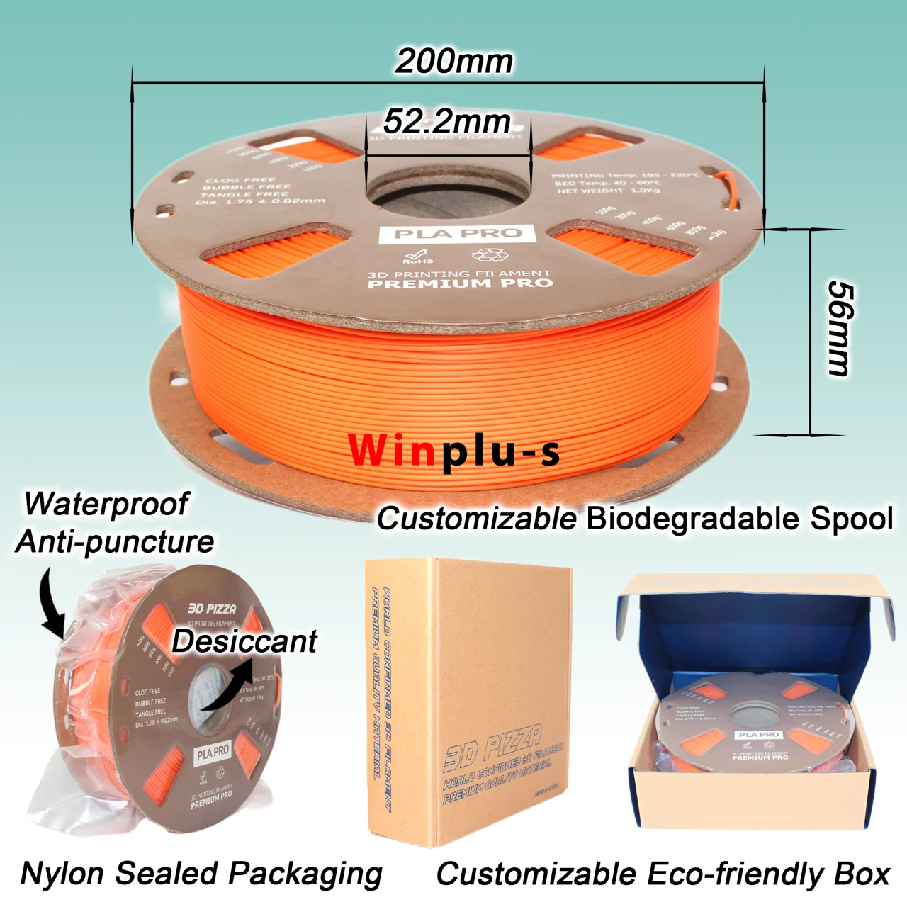 Winplus 1kg Pla Filament 3d Printer Filamentos Abs Petg Pla Plus 1.75mm ...