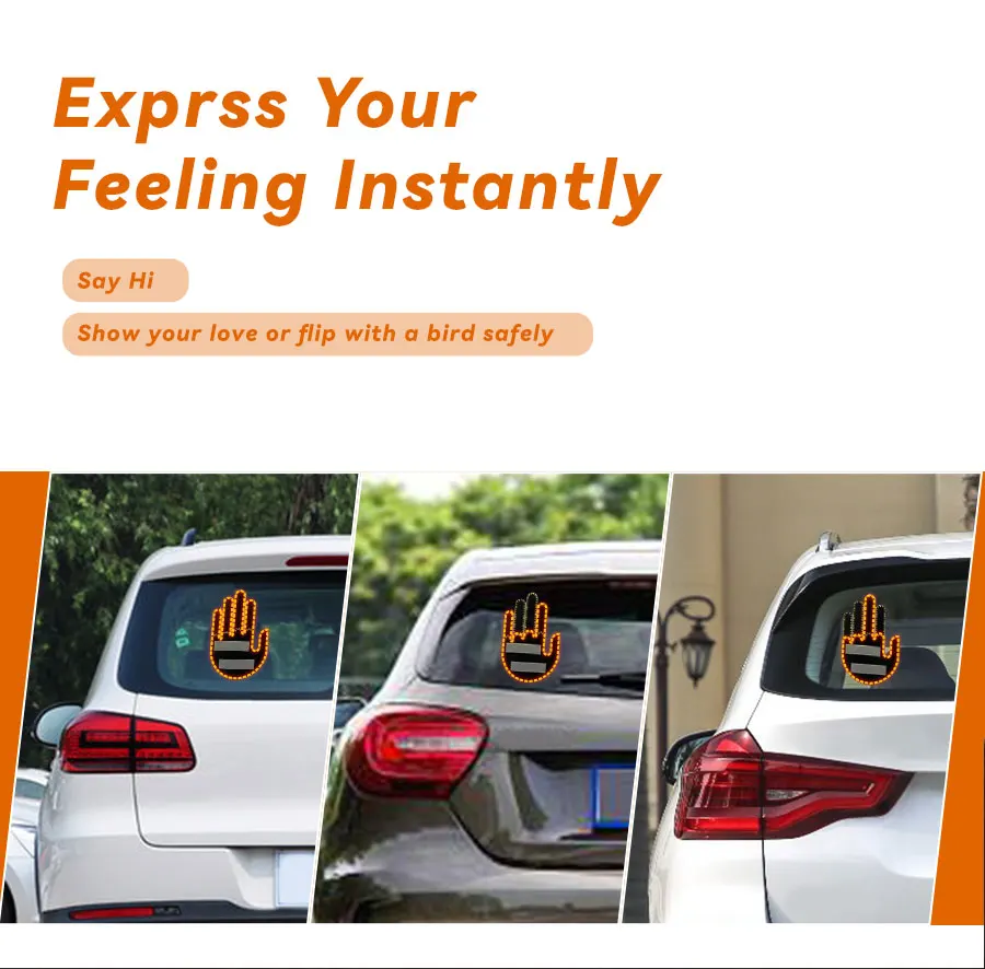 Universal Fun Car LED Light - Middle Finger with Remote