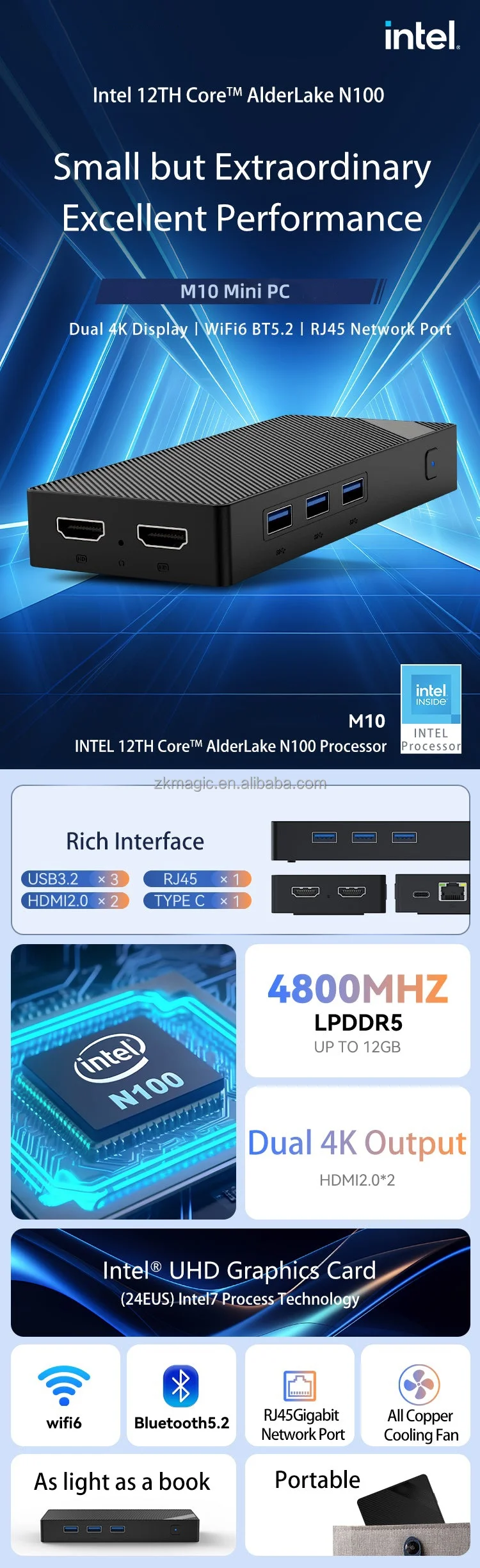 OEM ODM MINI PC Manufacturers M10 Intel N100 Alderlake 12G DDR5 Dual Channel PCIe3.0 WIFI6 AX201 ...