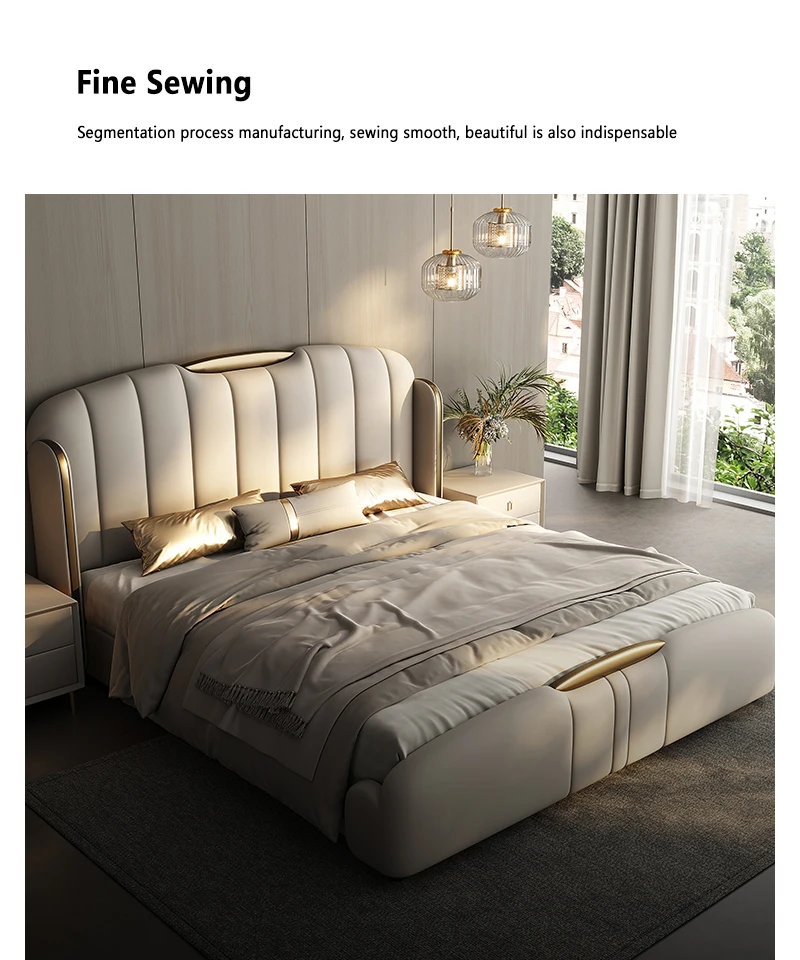 Light Luxury Solid Wood Double Bed with Leather King Bed