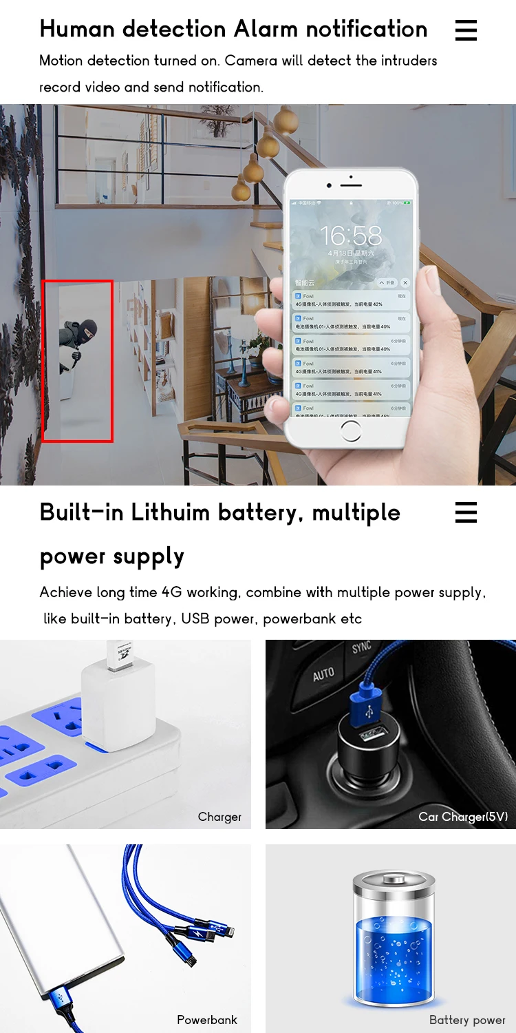 4G SIM Card Mini 4G Battery Wifi Surveillance Camera IR