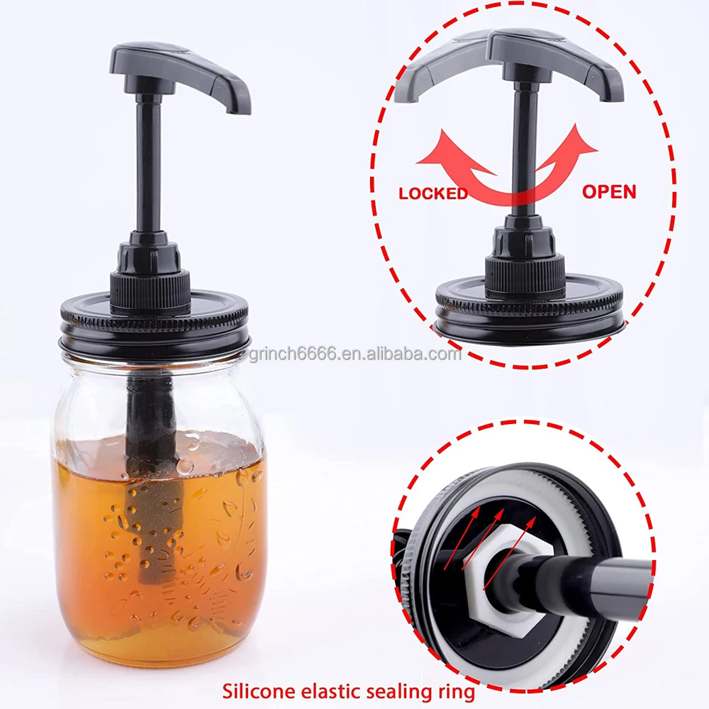 Mason Jar Syrup Honey Dispenser Pump Lids Plastic Dispenser