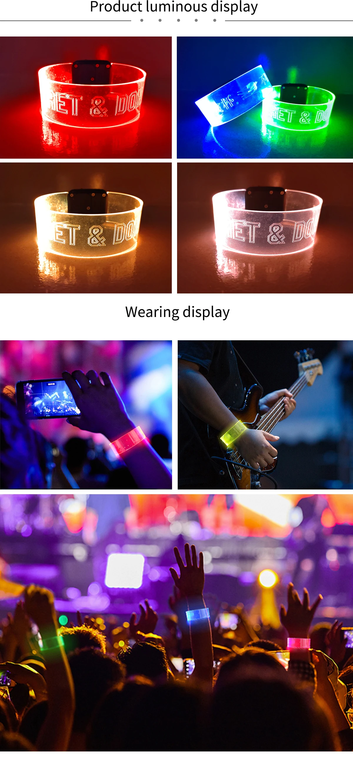 Custom LED Party Wristband with 3 Lighting Modes, OEM Available