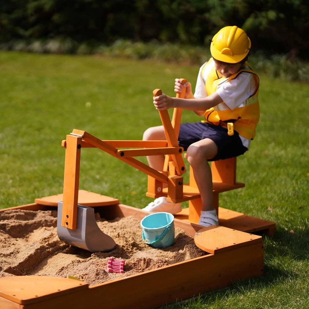 Kids Playground Equipment Wooden Sandbox Digging Toy with Working Crane ...