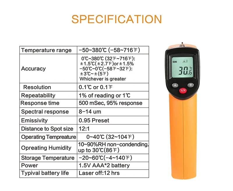 Industrial Ir Temperature Gun Laser High Temperature Measurement Grill ...