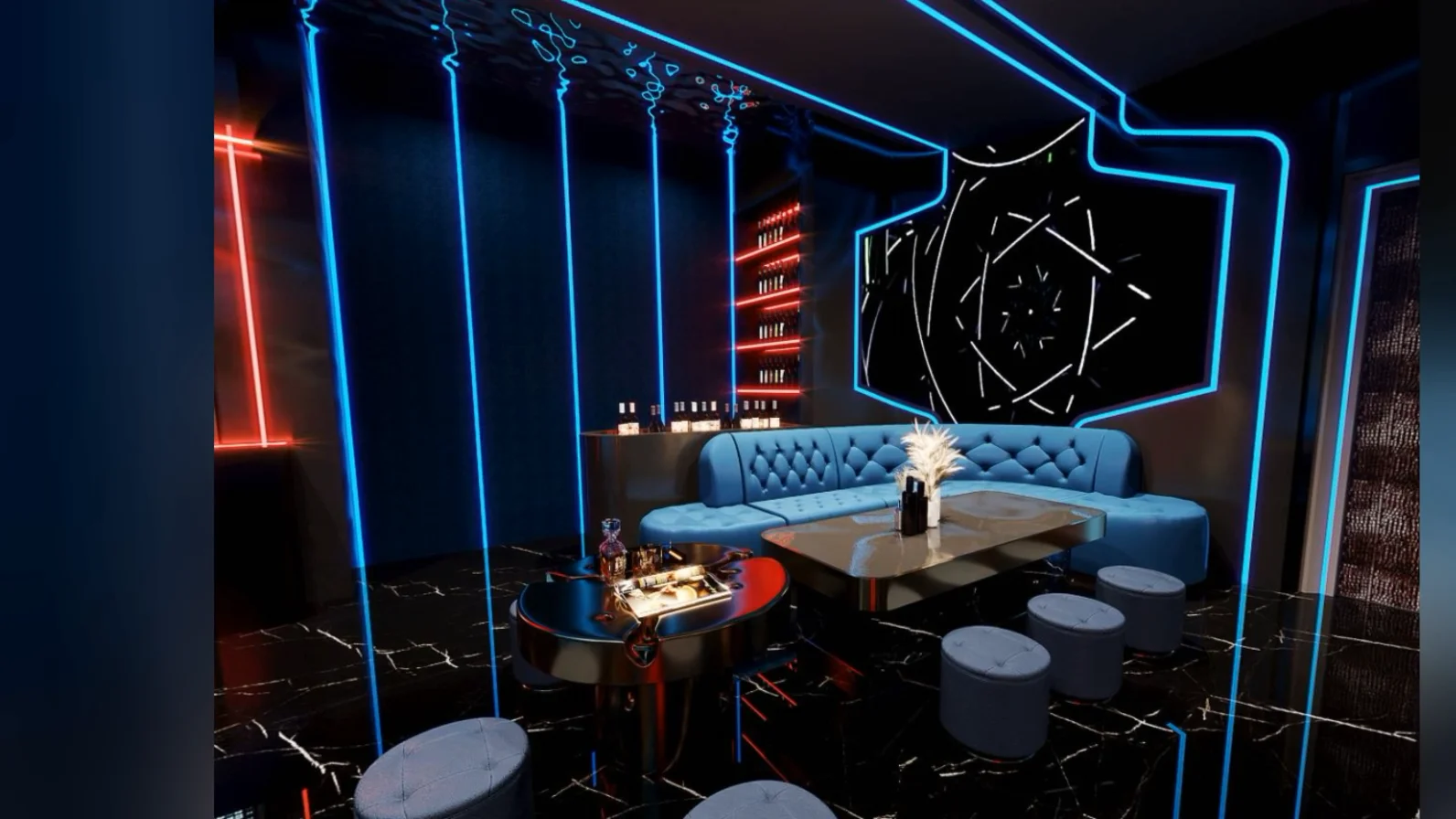 Lounge Bar Night Club Modern Interior Decoration Design With Led Light ...