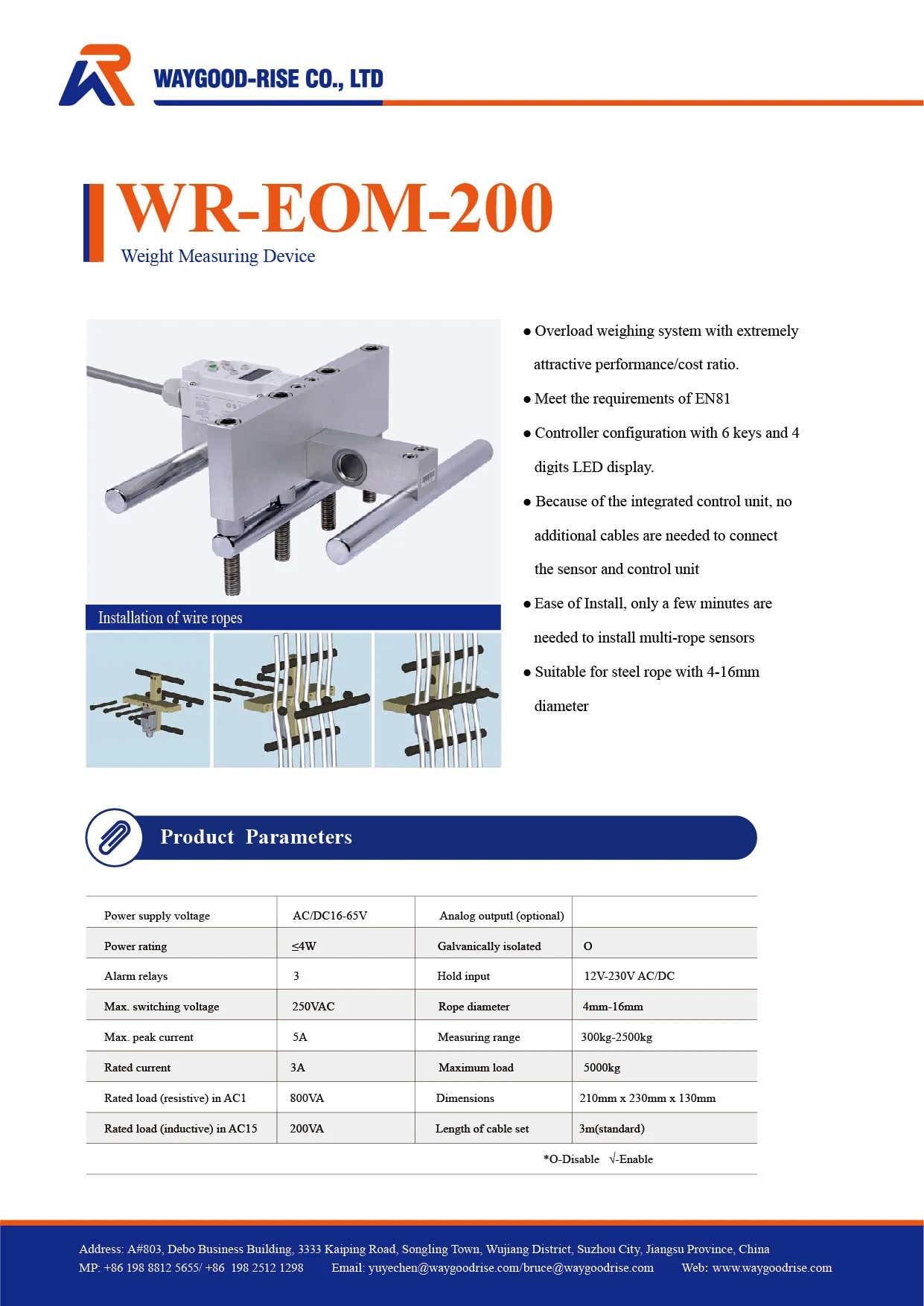 Elevator Overload Sensor Weight Measuring Device Force Sensor For Wire ...