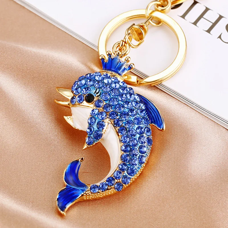 New Arrival Diamond Dolphin Crown Keychain Rhinestone Crystal Metal Key ...