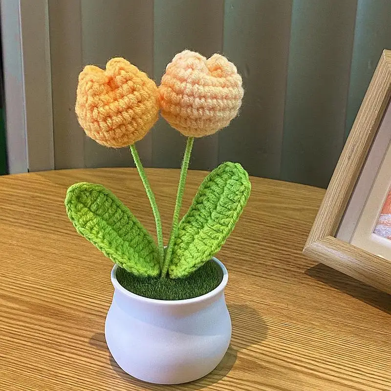 Handmade Crochet Artificial Flower Pot Knitting Crochet Sunflower ...