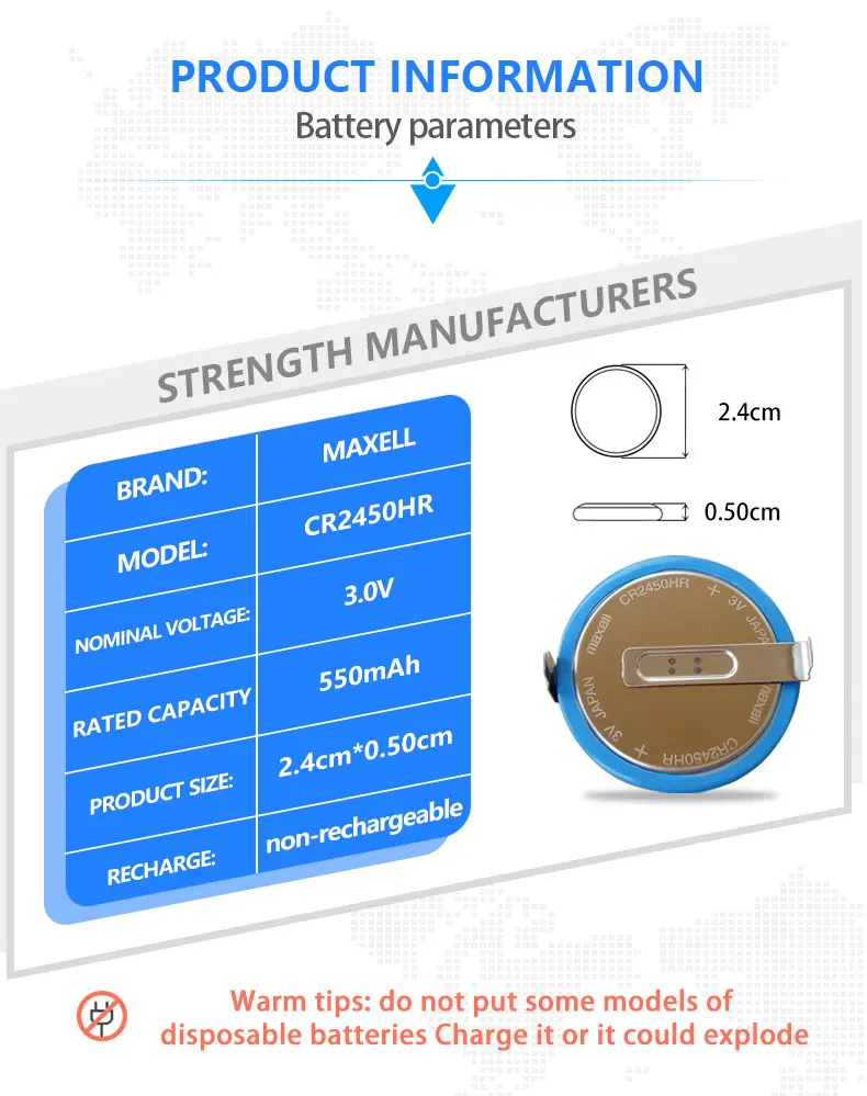 Maxell Cr2450hr-t40 Pin 3v Button Battery Suitable For Automotive Tire ...