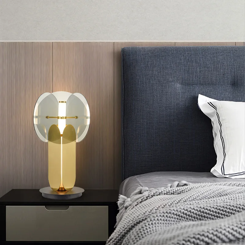 Fashion Modern Smoky Glass Reading Table Lamps Gold Metal Led ...