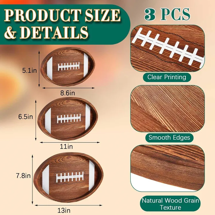 Luxury Custom Wooden Football Shape Plates Set 3 Pcs Pack Wooden ...