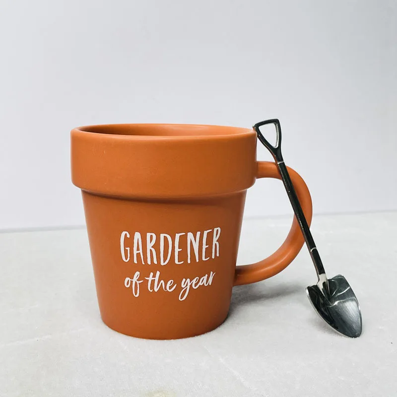 Ceramic Garden Mug Novelty Flower Pot Mugs Coffee Mug with Shovel Spoon ...