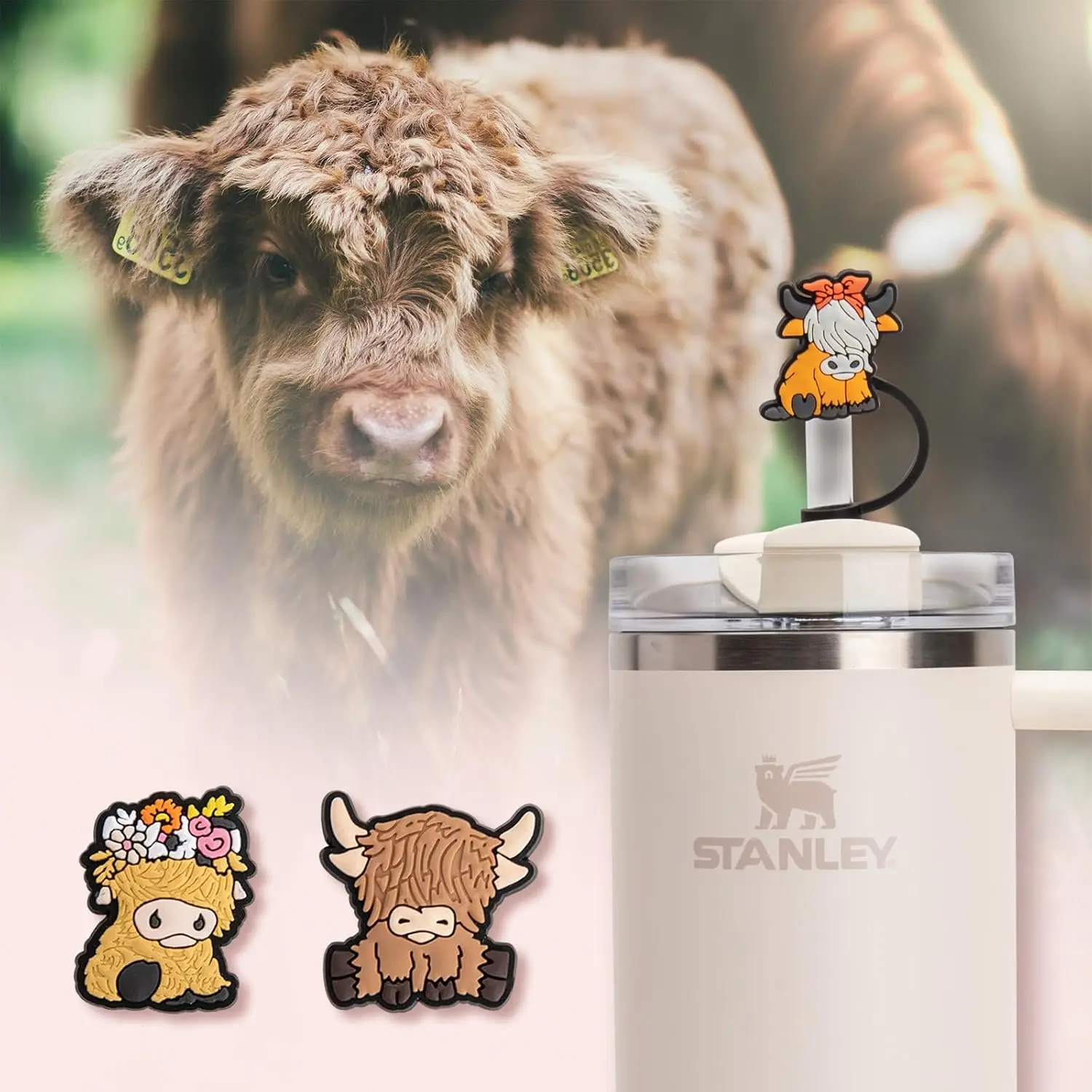 Highland Cow Straw Covers for Tumbler Cup Cow Straw Topper for 30&40 Oz ...