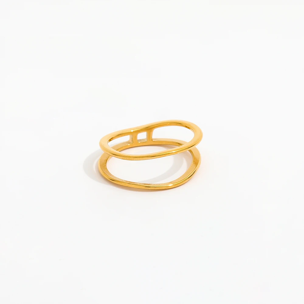 High End 18K Plain Gold Irregular Double-layer Bend Rings Stainless ...