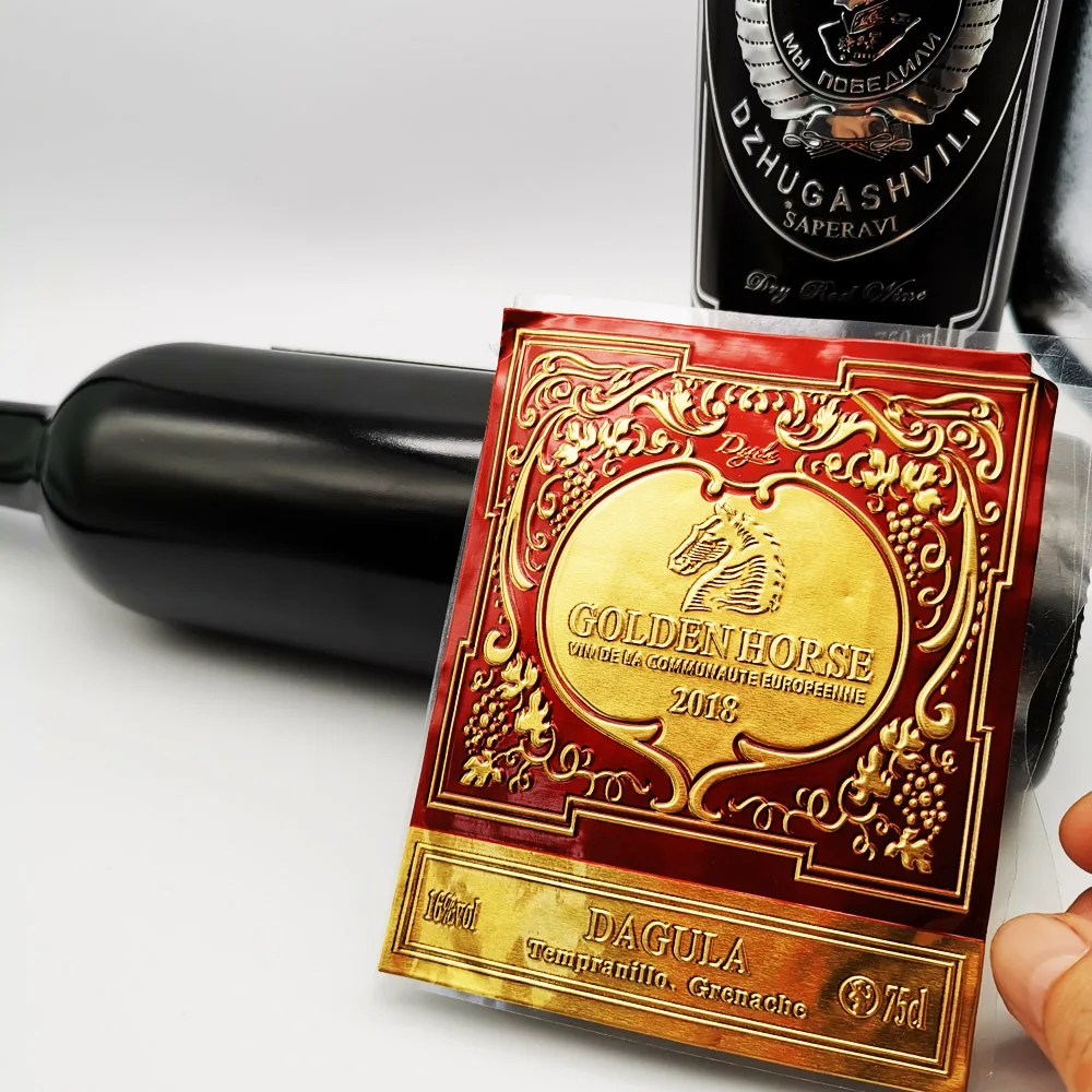 Custom Luxury Metal Wine Label Stickers - Embossed & Waterproof