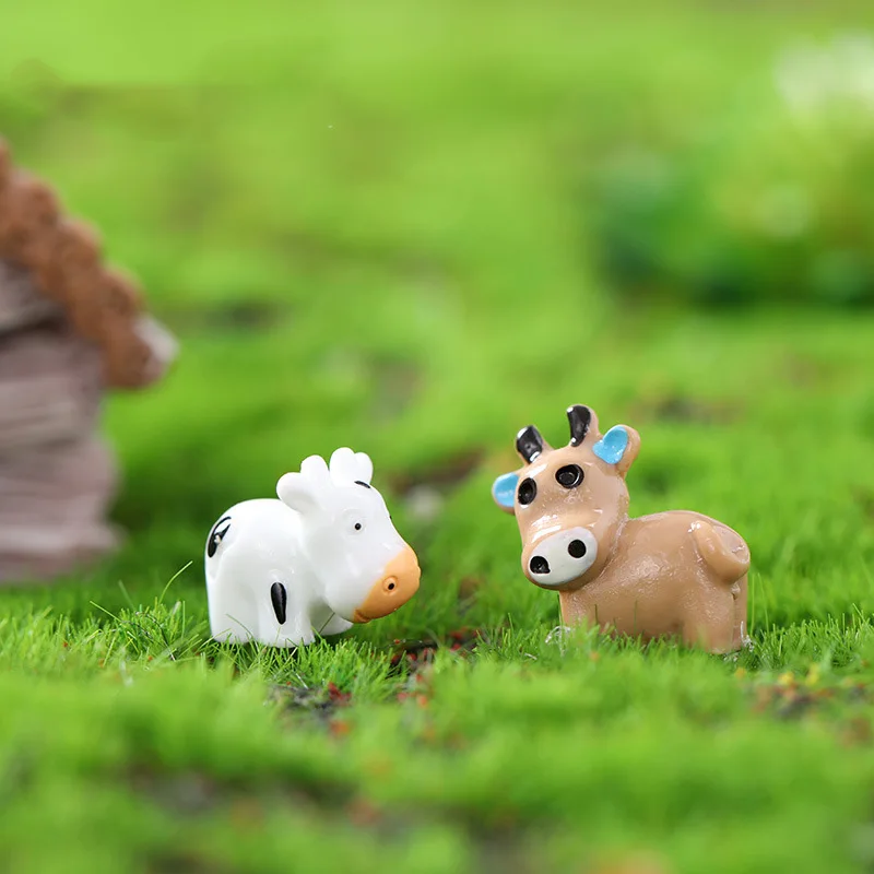 Lovely 3D Artificial Farm Animal Miniature Cow Resin Handcraft for DIY ...