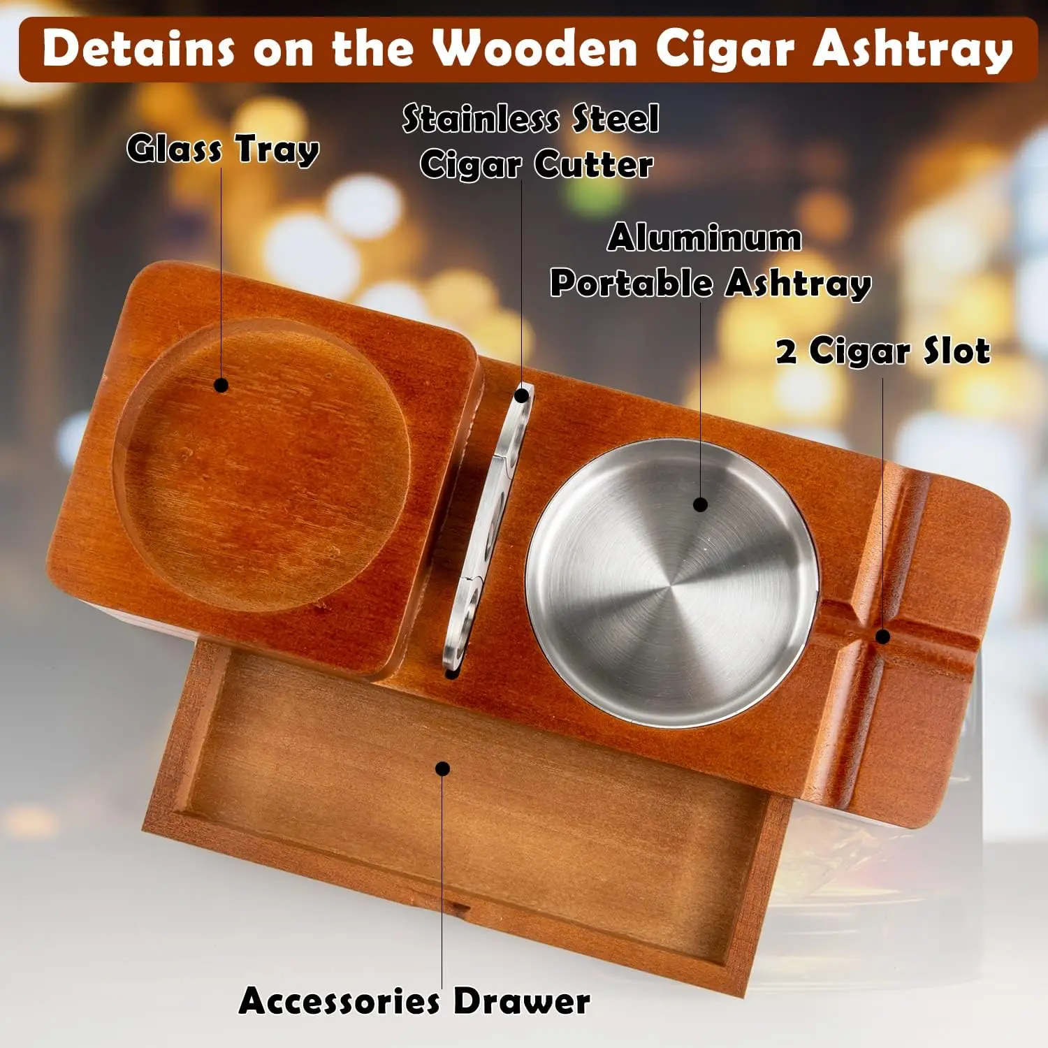 Whiskey Glass Tray and Cigar Holder Revolving Cigar Accessories with ...