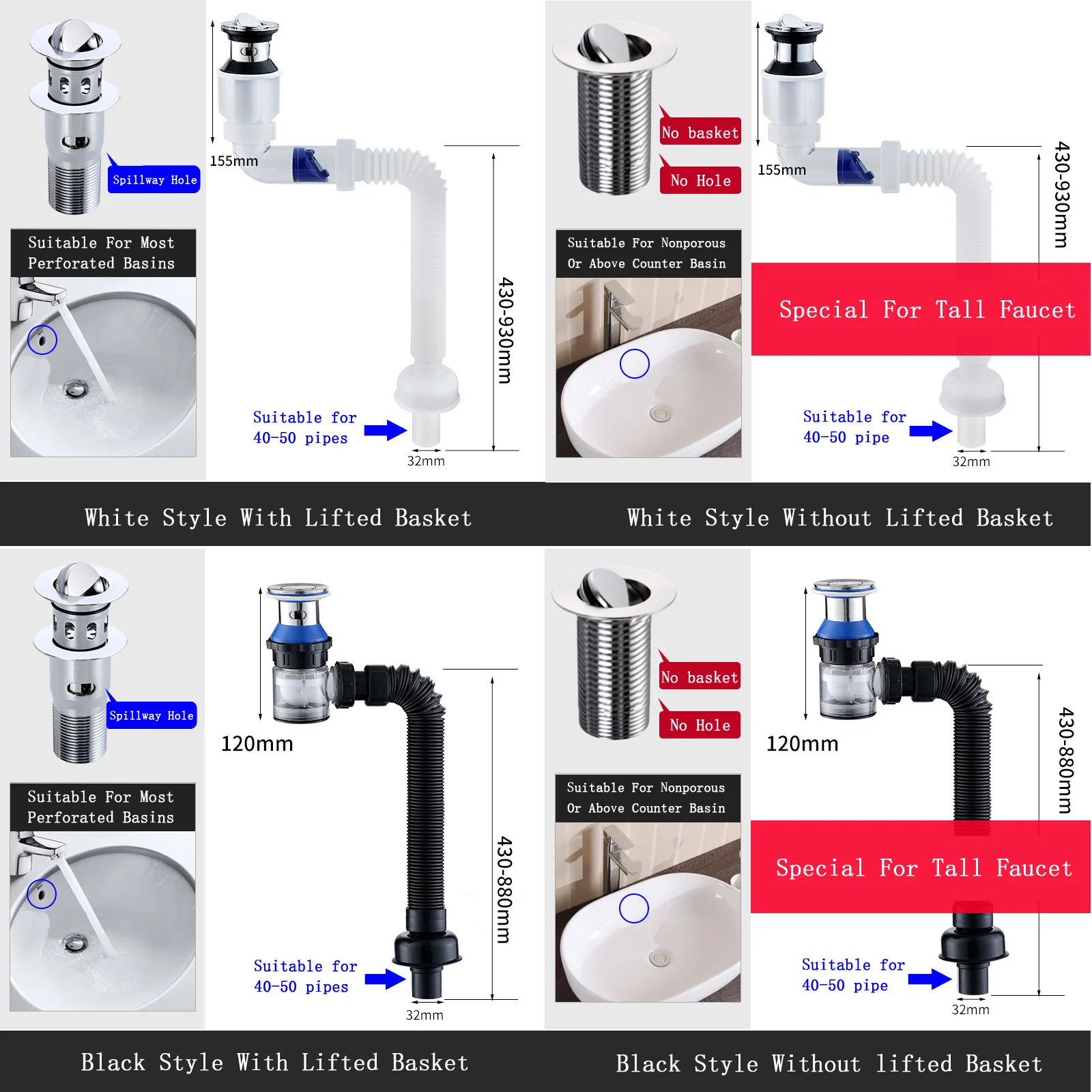 P Trap Basin Drain Flexible Plastic Drainage Pipe Fitting Kitchen Wash ...