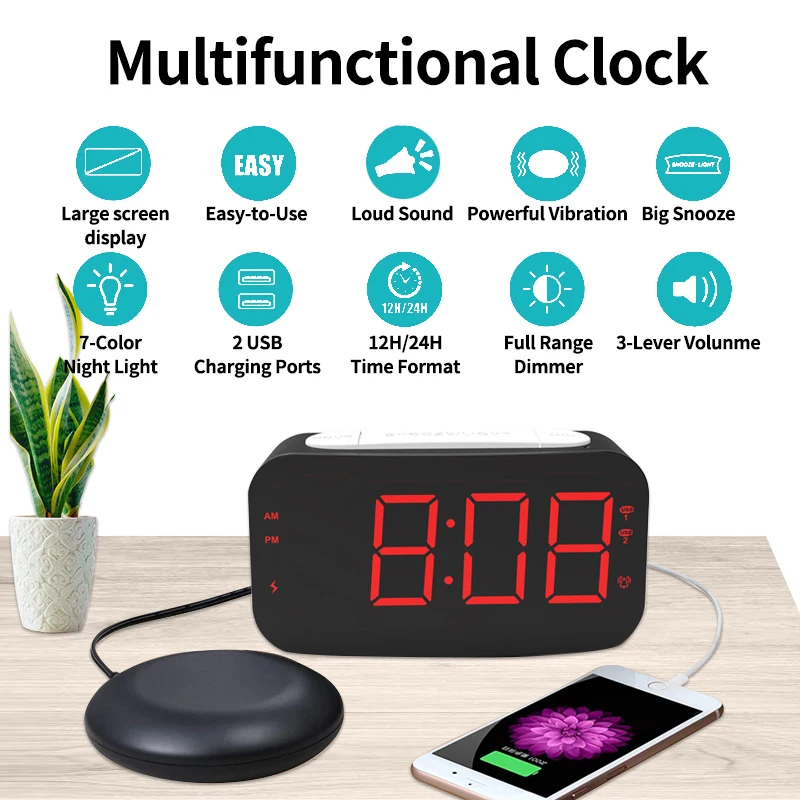Popular Large Digital Vibrating Alarm Clock With Led Digital Clock With Digital Alarm Clock Usb ...