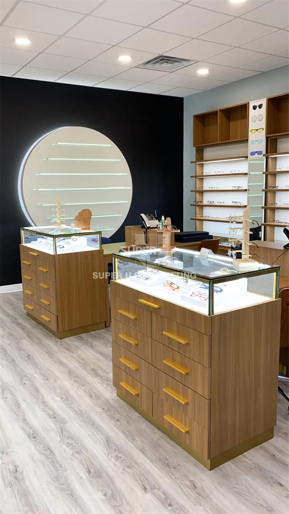 Custom Wooden Eyeglasses Display Shelf Storage Cabinet Optical Store ...