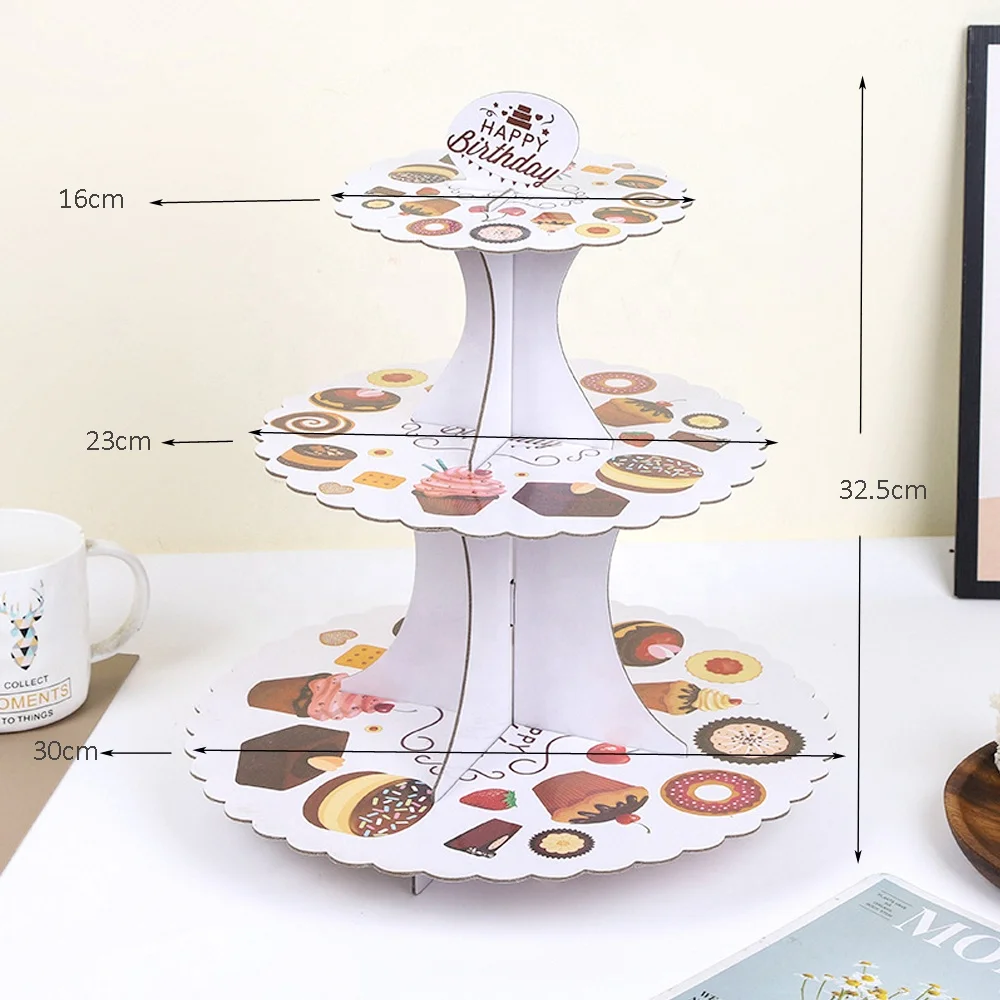 3-Tier Paper Cake Cupcake Stand Cardboard Dessert Cupcake Stand Display ...