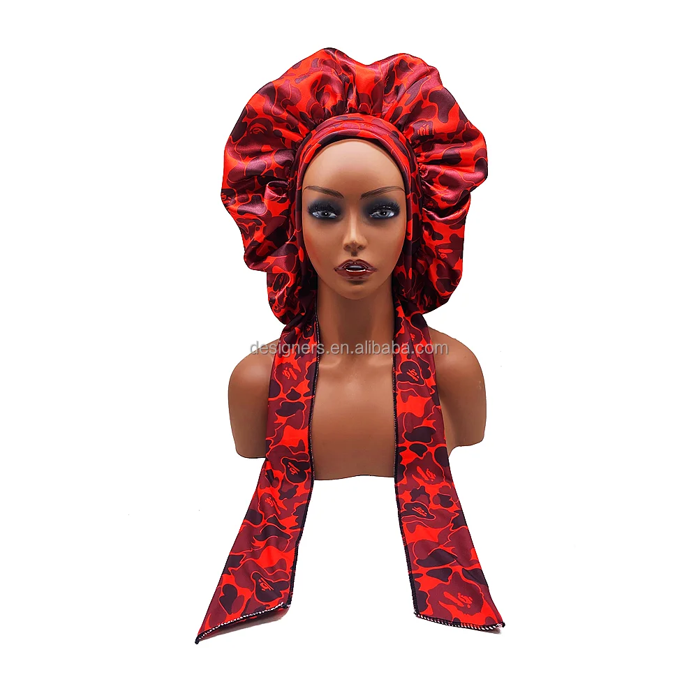 Customized Satin Silk Print Edge Wrap Shower Cap Night Sleep Cap ...