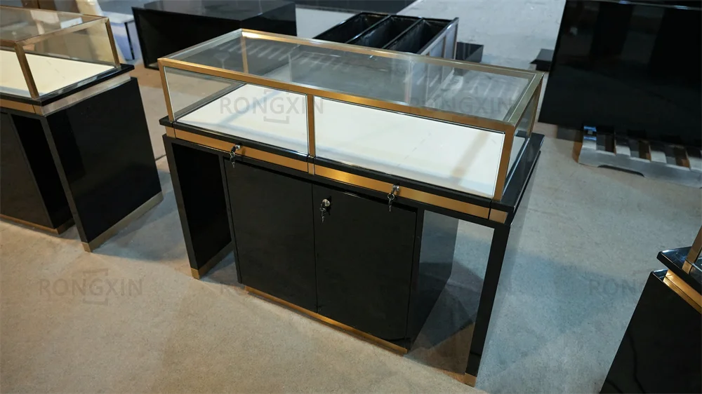 Retail Store Design Wooden Tempered Glass Reception Counter Display ...