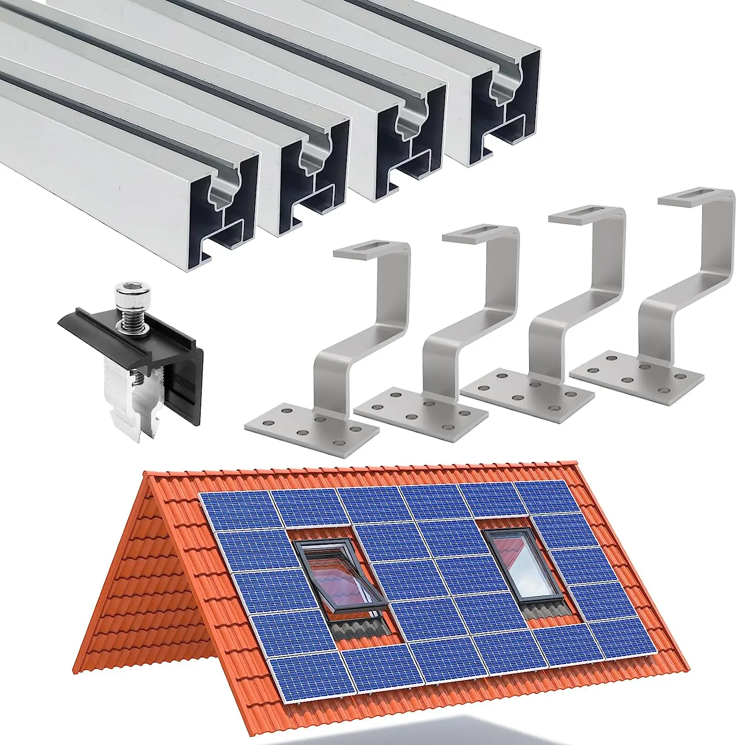 Pv Mounting Set Tiled Roof Fixing Solar Module Holder With 35cm ...