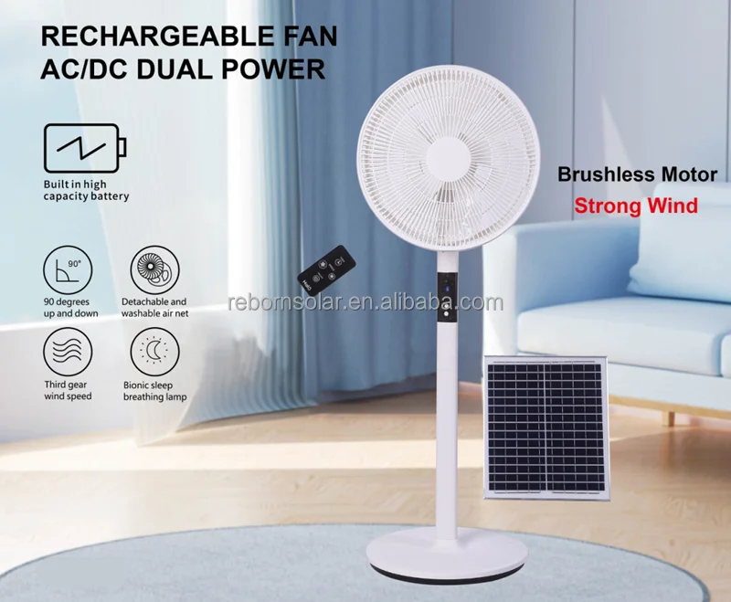16-Inch Solar AC/DC 12V Rechargeable Stand Fan with 32 LED Light ...