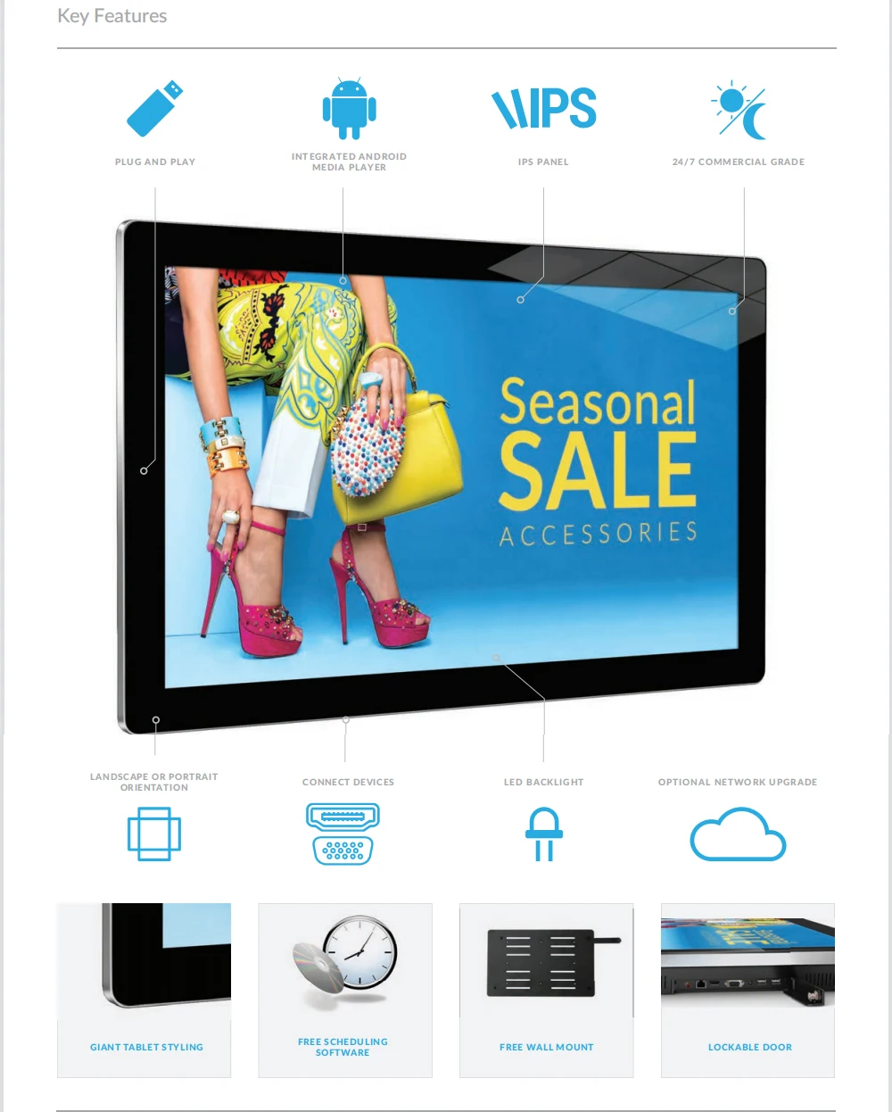 Retail 24 Inch Wall Mounted Hanging Touch Display Screen Ads Digital ...