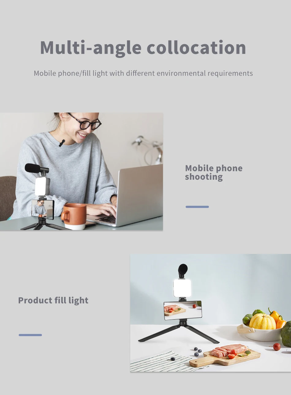 Youtube Tripod with Microphone and Light for Camera Phone