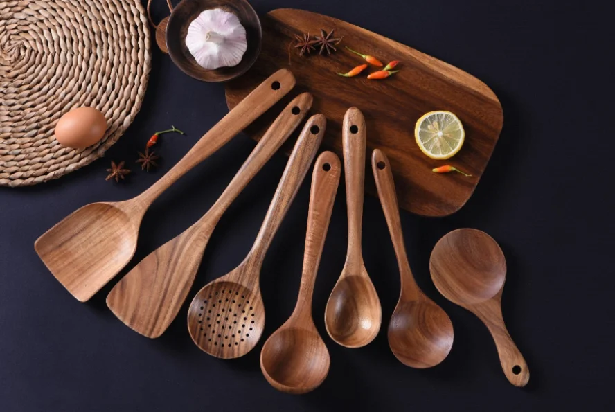 Teak Wood Wooden Kitchen Utensils Set Kitchen Utensils and Appliances ...