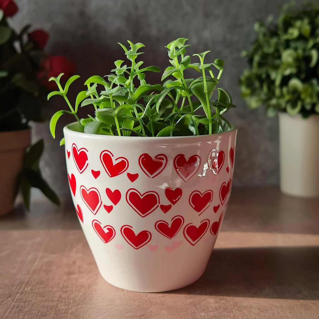 Romantic Love-Themed Glazed Ceramic Flowerpot - Valentine's Day Planter