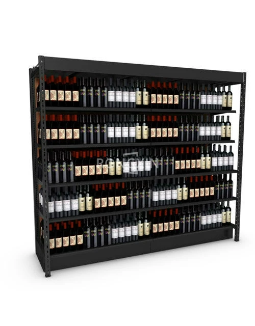 Durable Wood Liquor Display Rack with Tempered Glass Shelves for Wine ...