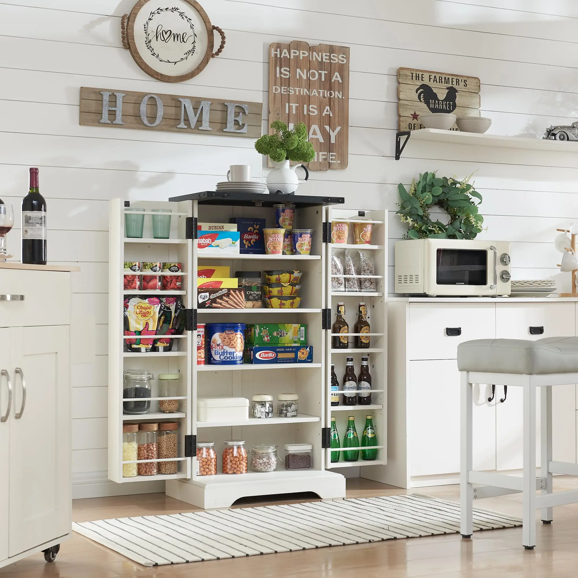47" Kitchen Pantry Farmhouse Storage Cabinet With Barn Doors Organizer ...