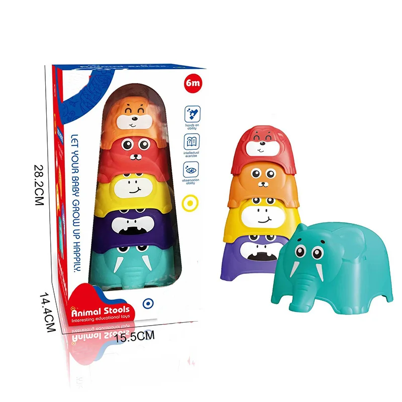Kids Plastic Animal Stacking Blocks Toys Color Sorting Blocks Stacker ...