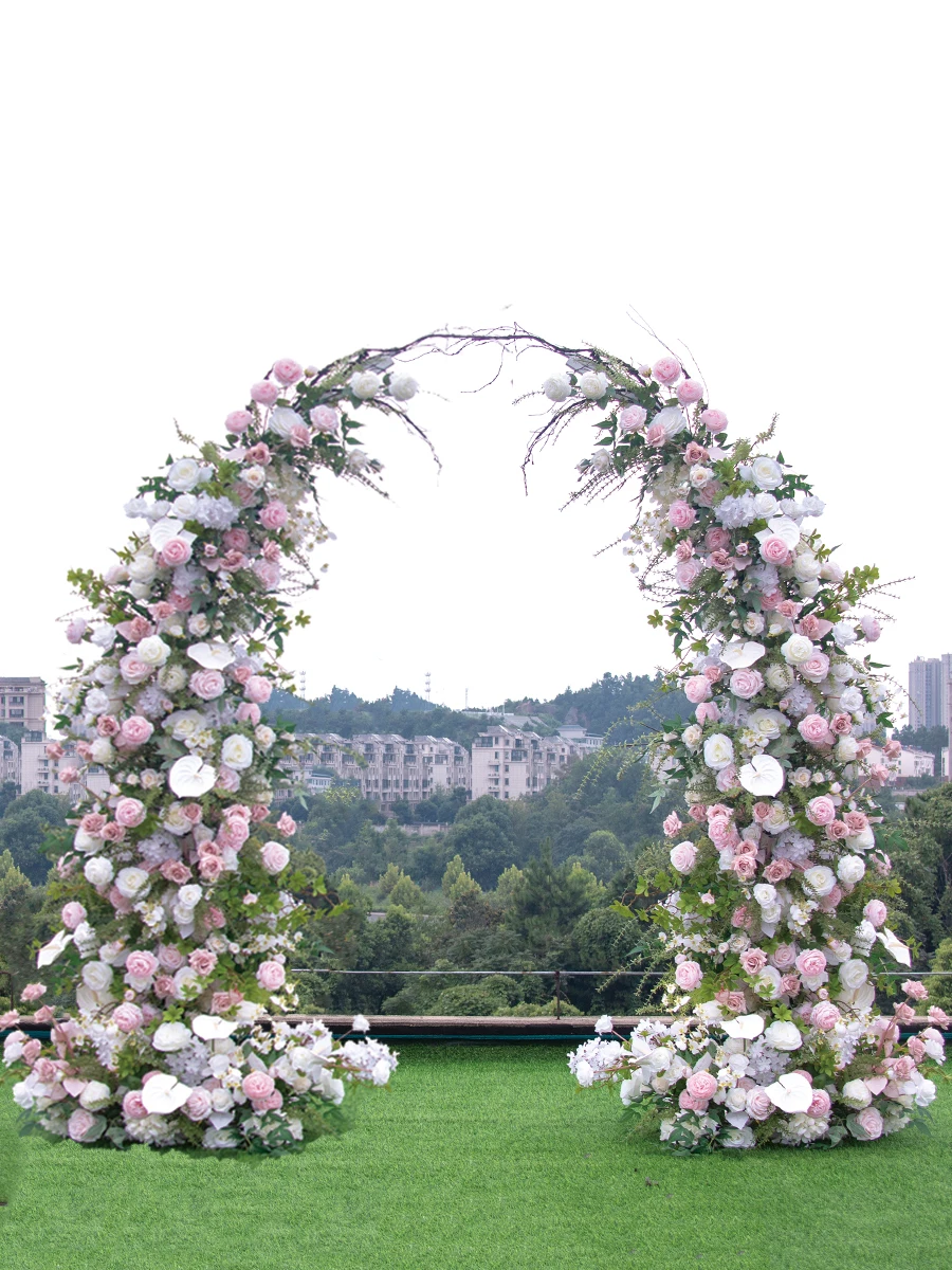 Wholesale Wedding Arch Horn With Flower Backdrop Horn Arch Pink Flower ...