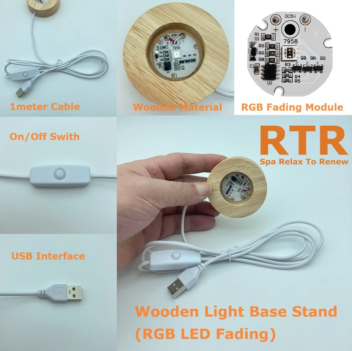 RGB Color Round Wood Display Base Led Light Stand Base Pedestal for ...