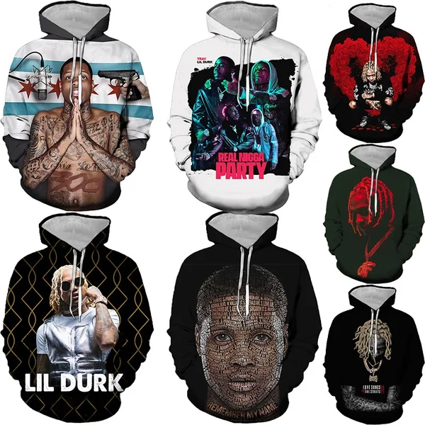 Shop 2023 Lil Durk 3D Printed Hoodies - Men's Pullover Sweaters